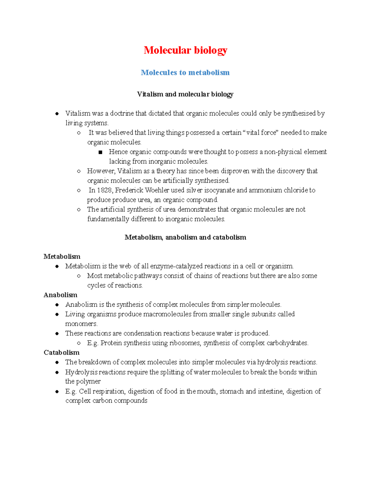 Molecular biology - Notes for the test - Molecular biology Molecules to ...