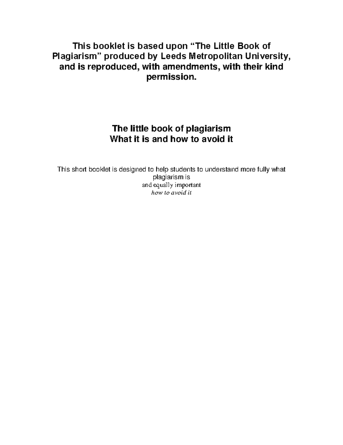 Little Book of Plagiarism - This booklet is based upon “The Little Book ...