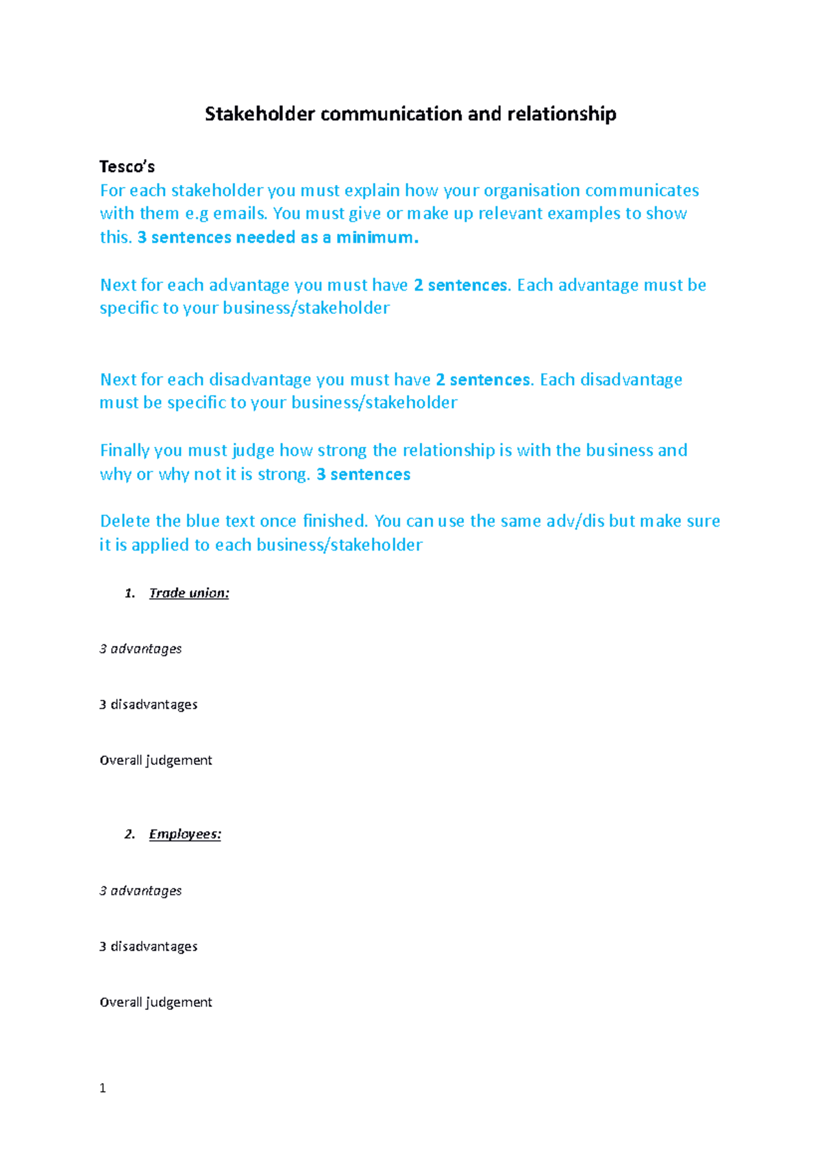 M1 Helpsheet Unit 1 - DESCRIOTUION ABOUT OXDFAM - Stakeholder ...