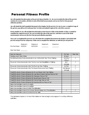 Fitness Profile - work - 1 Personal Fitness Profile You will complete ...
