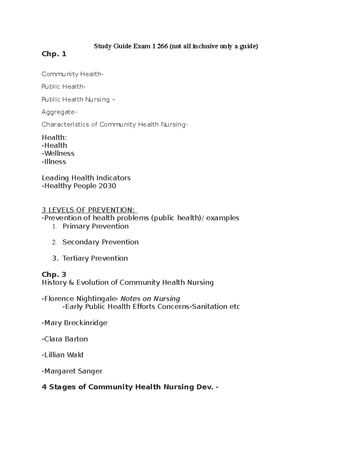 Study Guide Exam 1 - 1 Community Health- Public Health- Public Health ...