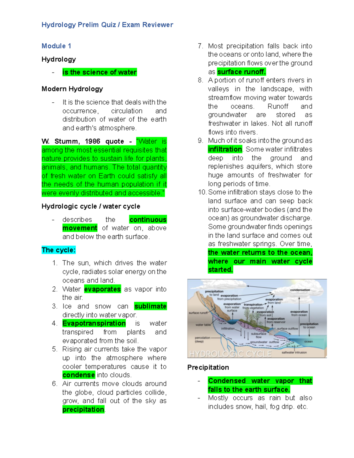 Hydrology Prelim Quiz 1 Reviewer - Module 1 Hydrology - is the science ...