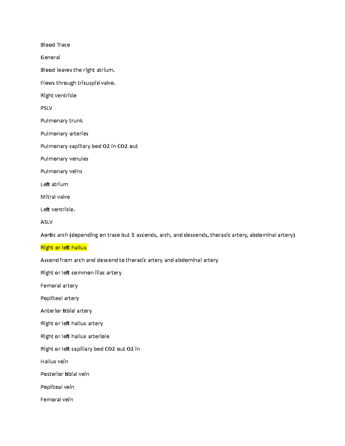 Blood Trace - Blood Trace General Blood leaves the right atrium. Flows ...