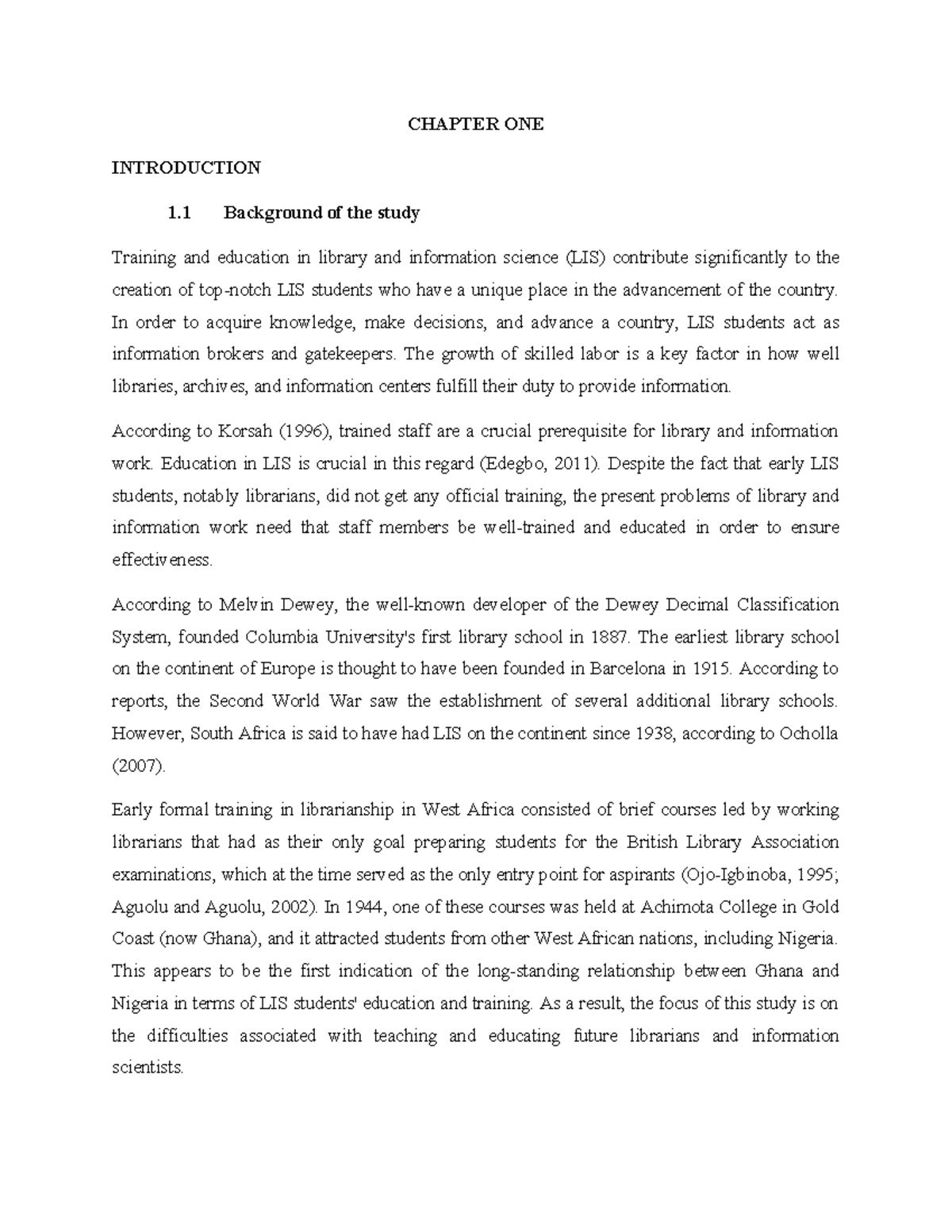 Dorathy'S Project word pad - CHAPTER ONE INTRODUCTION 1 Background of ...