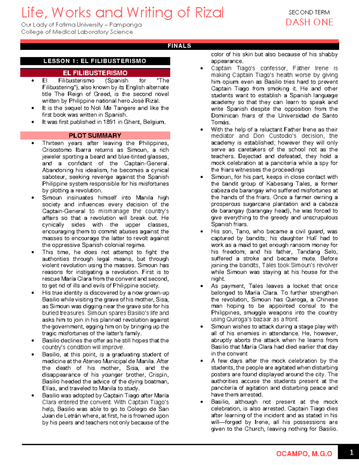 Rizal Finals Version 1 - gluck - Life, Works and Writing of Rizal Our ...