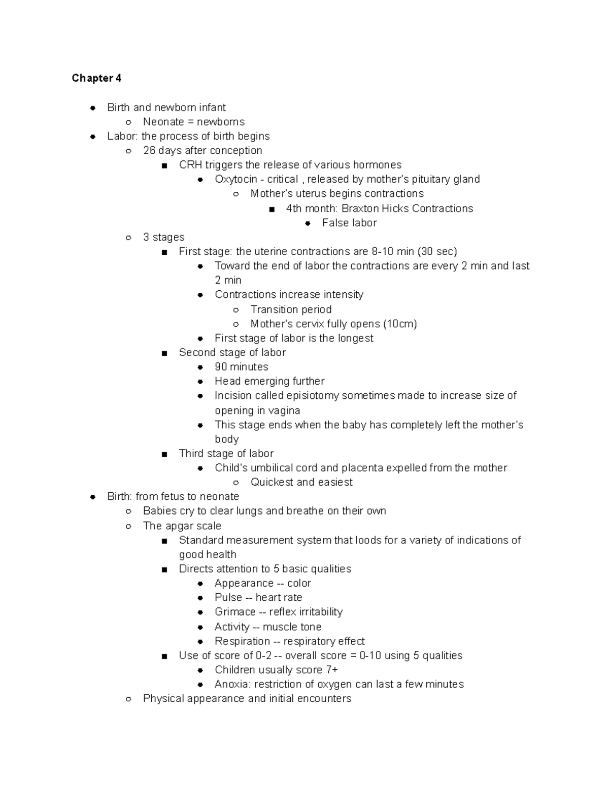 Chapter 4 Notes - Chapter 4 Birth and newborn infant Neonate = newborns ...