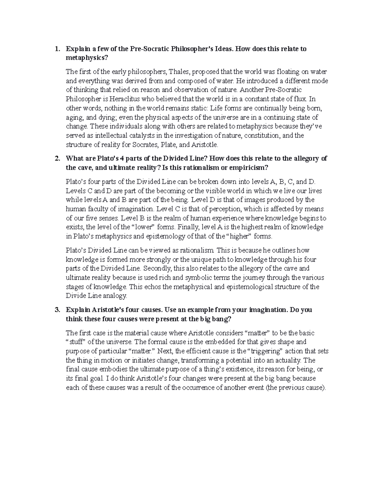 PHIL Chapter 5 Assignment - 1. Explain a few of the Pre-Socratic ...