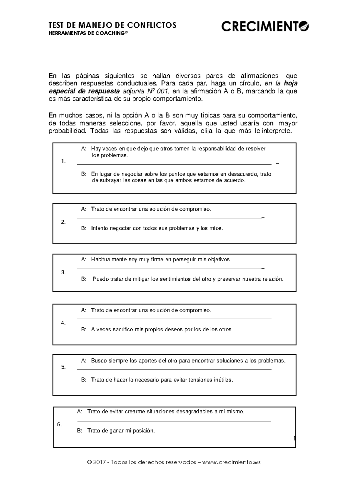 Test de Manejo de Conflictos - HERRAMIENTAS DE COACHING® © 2017 - Todos ...