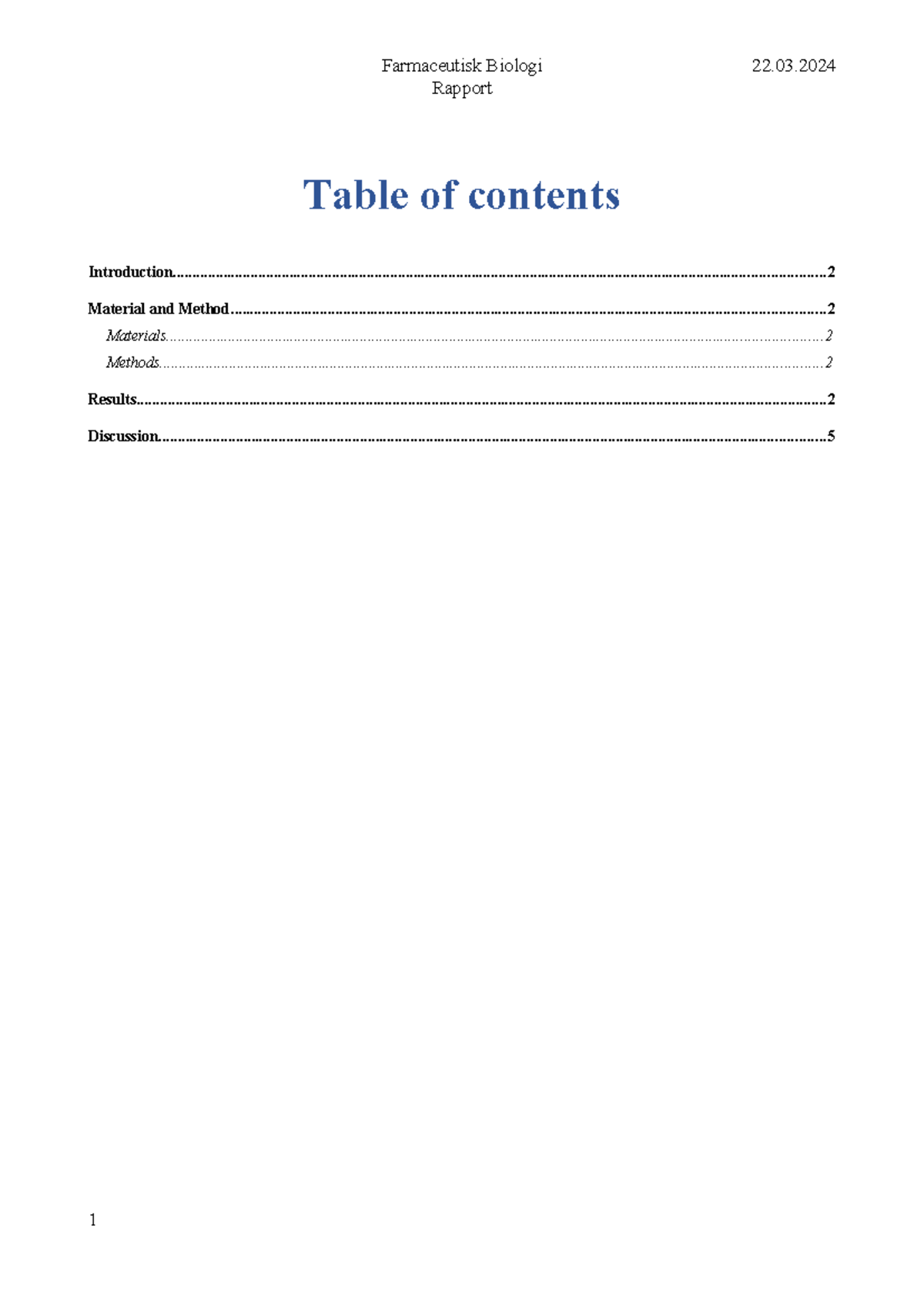 Rapport M4 - Fa Bio - Rapport Table of contents - Studocu