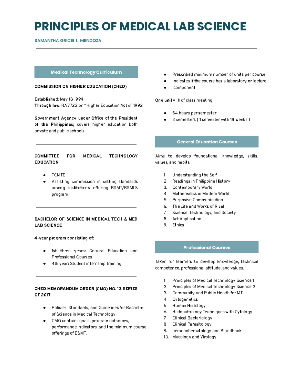 MLSP222 - NOTES - SAMANTHA GRICEL L. MENDOZA Medical Technology ...