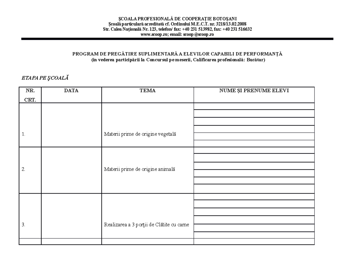 Program DE PREGĂTIRE SuplimentarĂ A Elevilor Capabili DE PerformanŢĂ - Școală particulară ...