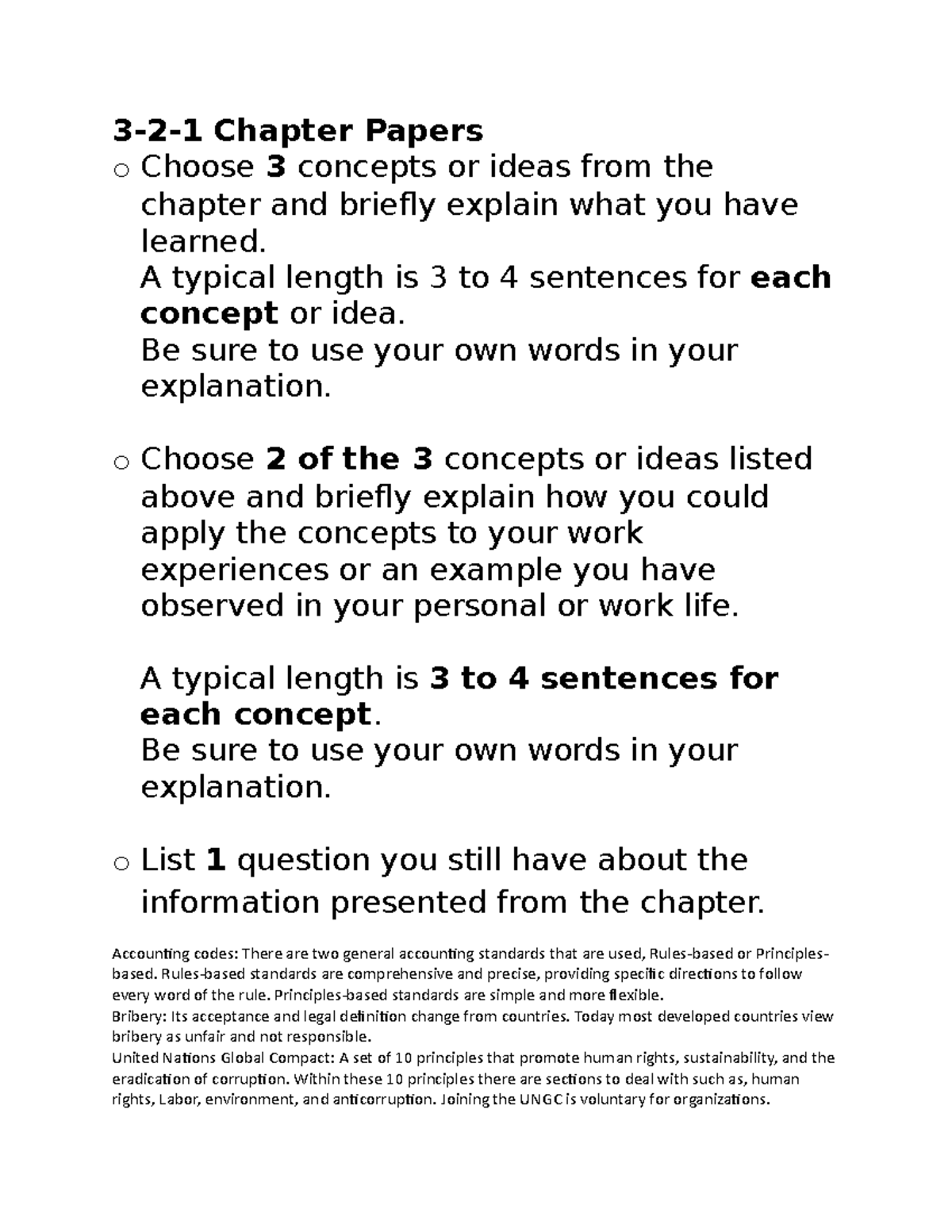 3-2-1 papers - sfgsg - 3-2-1 Chapter Papers o Choose 3 concepts or ...