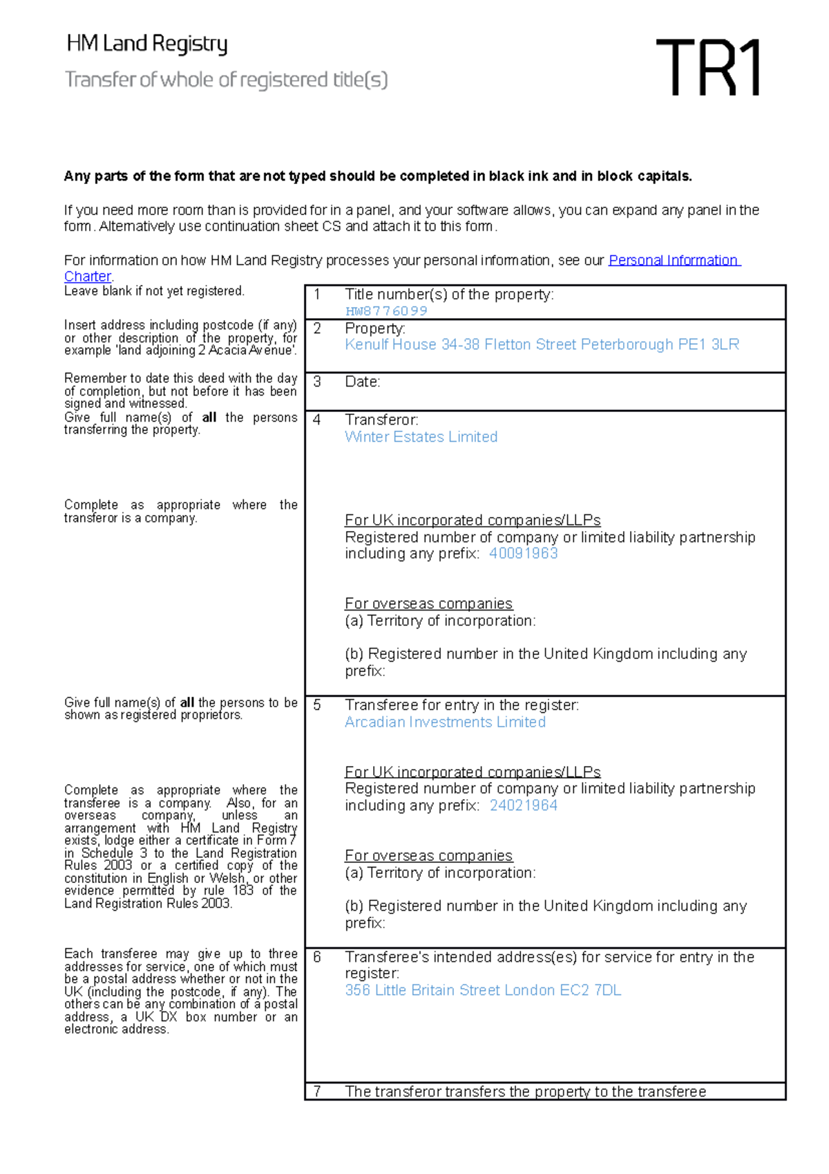 Kenulf House TR1 - Any parts of the form that are not typed should be ...