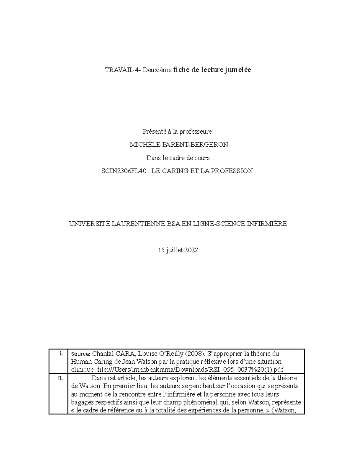 Deuxièmement lecture jumelée - TRAVAIL 4- Deuxième fiche de lecture ...