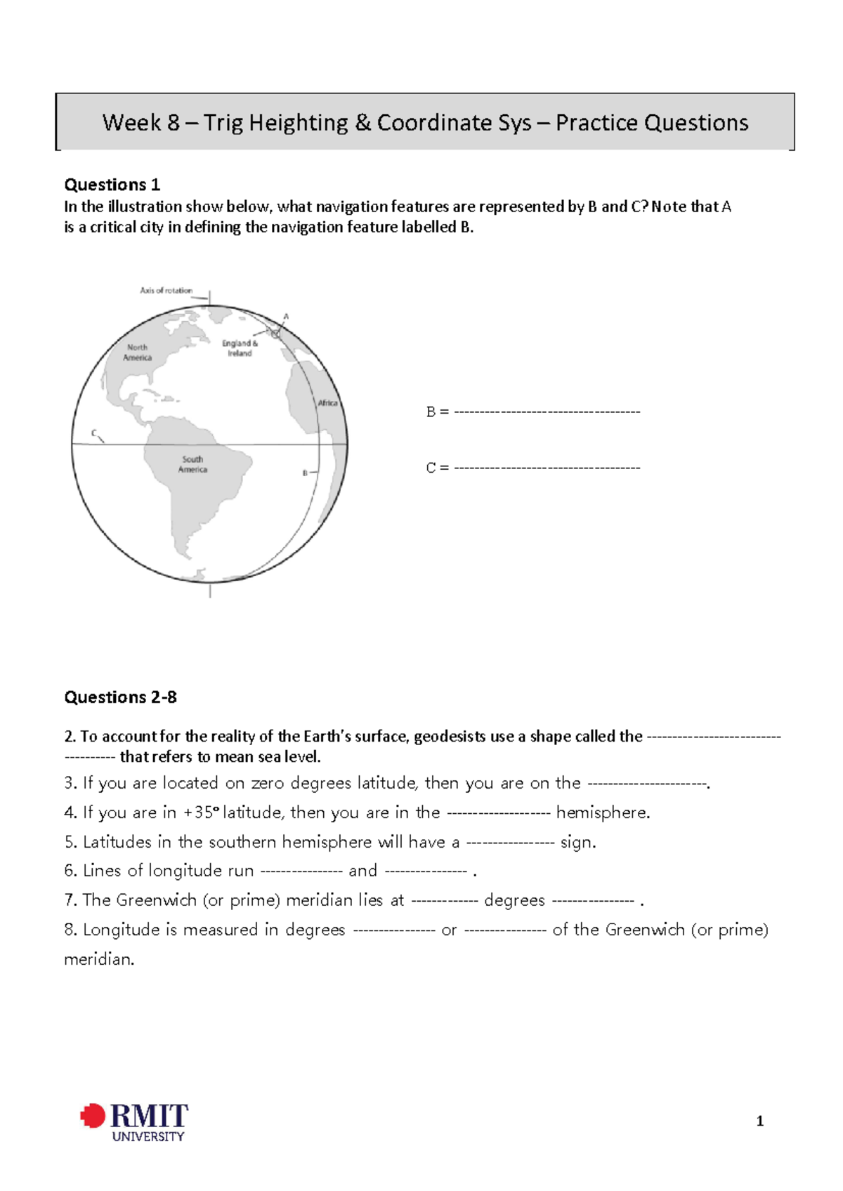 GEOM2088 Week 8 Practice Questions - 1 Week 8 – Trig Heighting ...