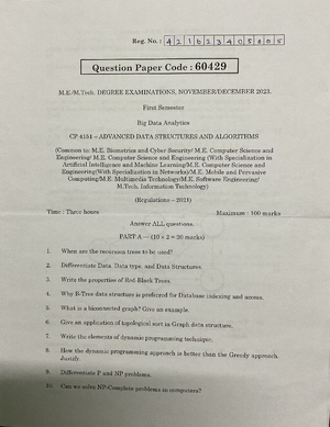 MA4151 - Reg. No.: 421623405005 Question Paper Code: 60798 DEGREE ...