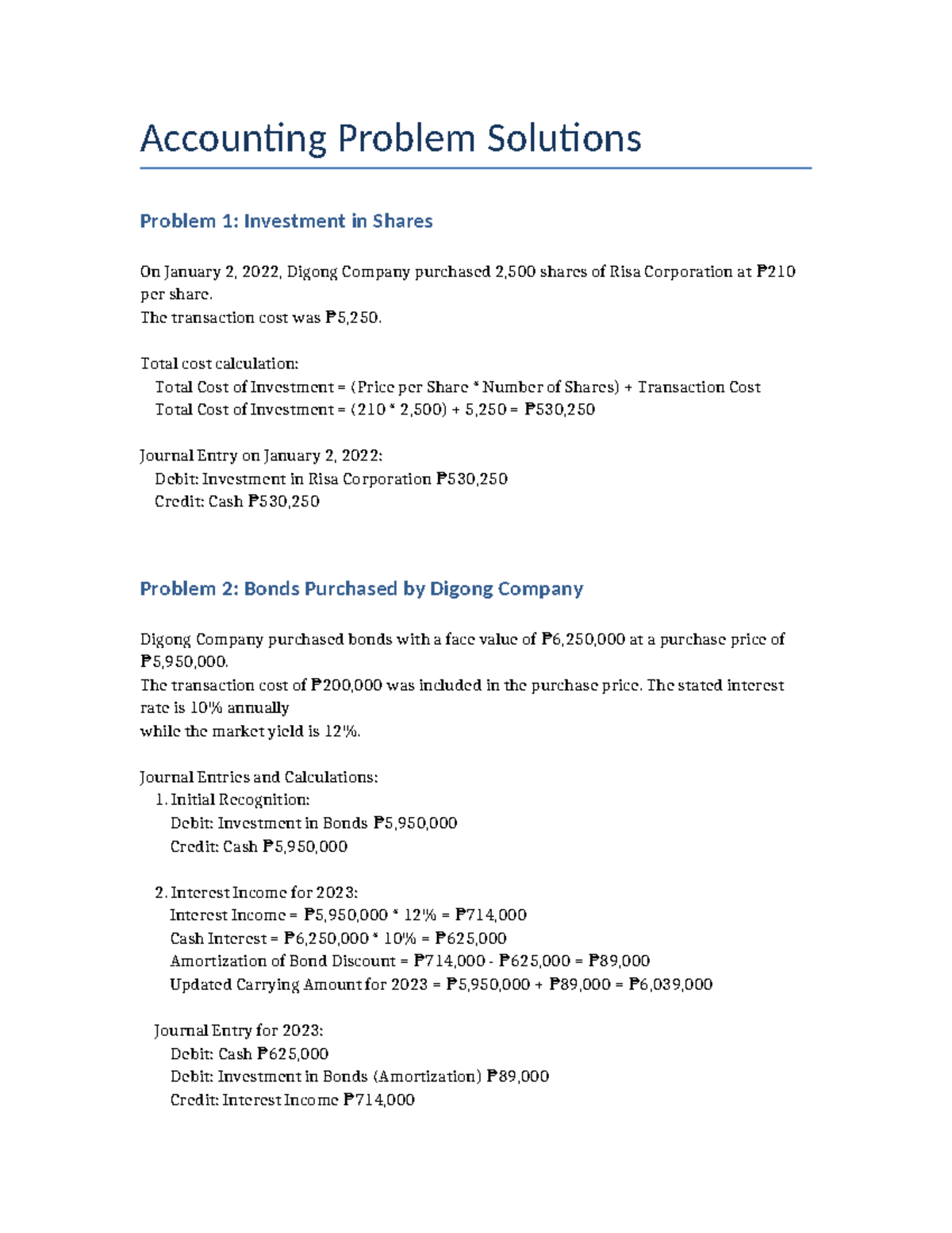 Accounting Problem Solutions 1 to 4 - Accounting Problem Solutions ...