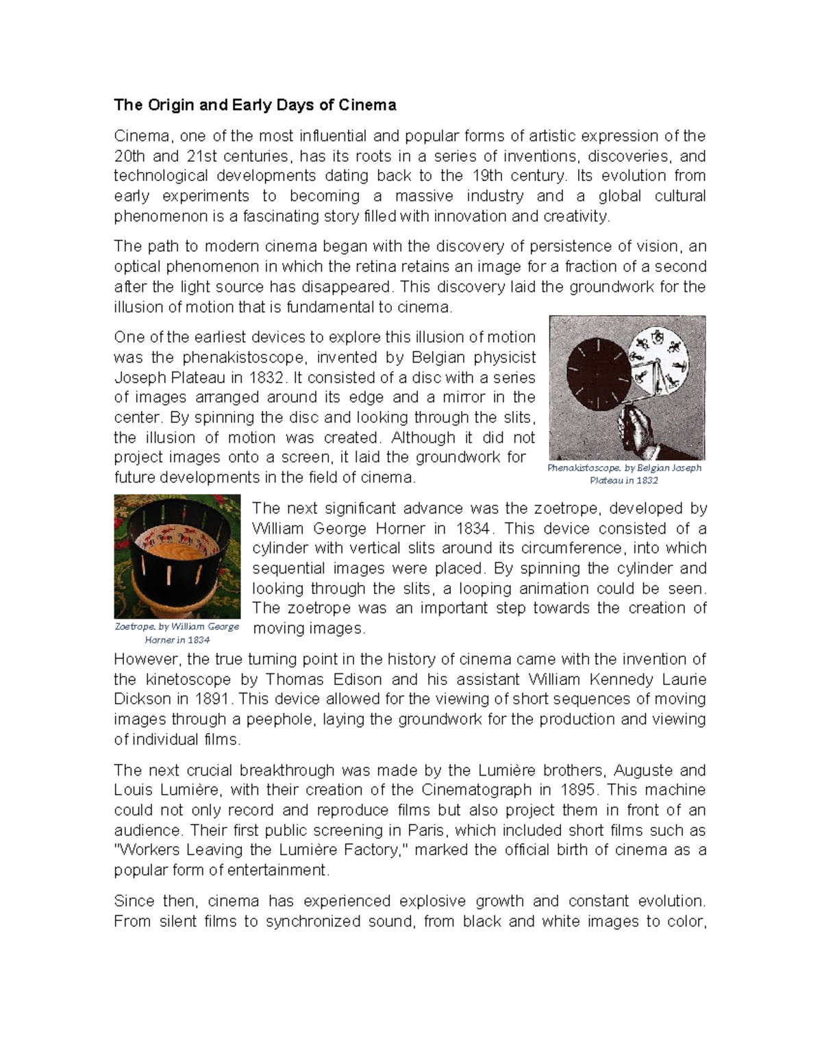 Cine - The Origin and Early Days of Cinema Cinema, one of the most ...