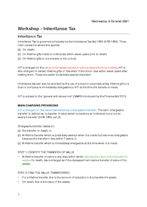 Calculating Inheritance Tax: Transfers on Death PET LCT - Studocu