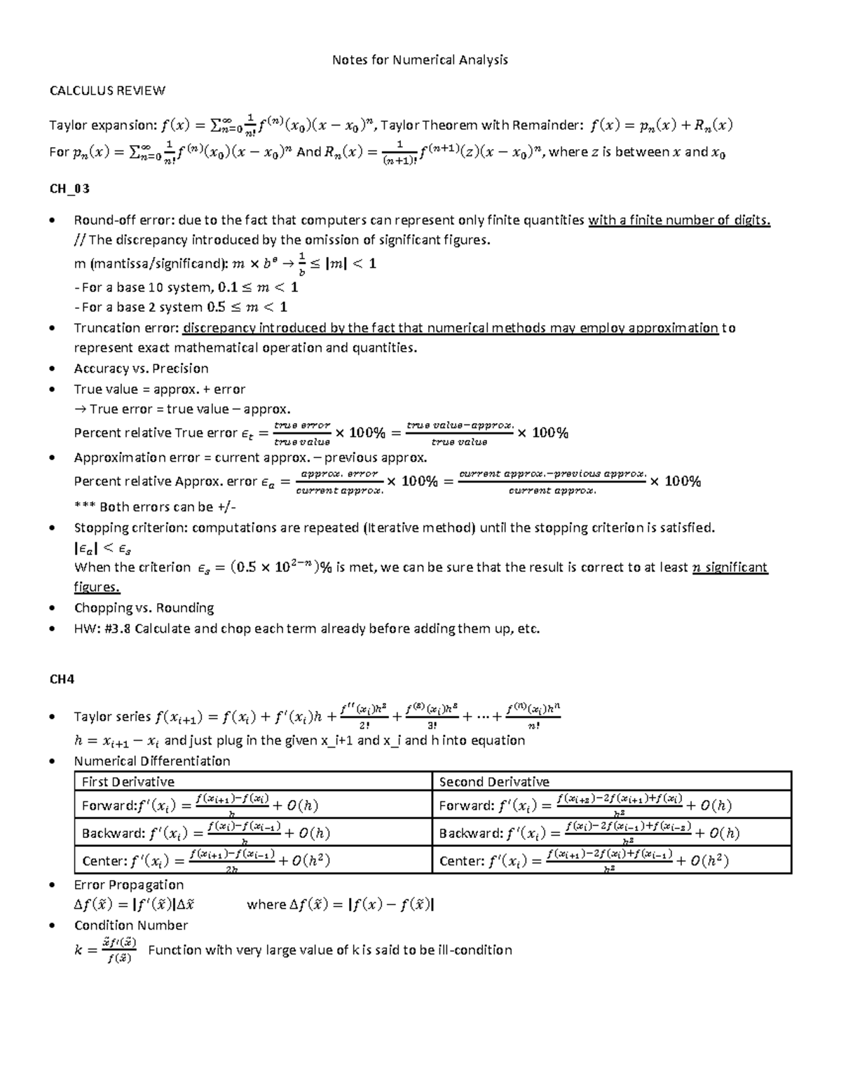 Notes for Numerical Analysis Midterm Exam - Notes for Numerical ... Notes for Numerical Analysis Midterm Exam - Notes for Numerical ...