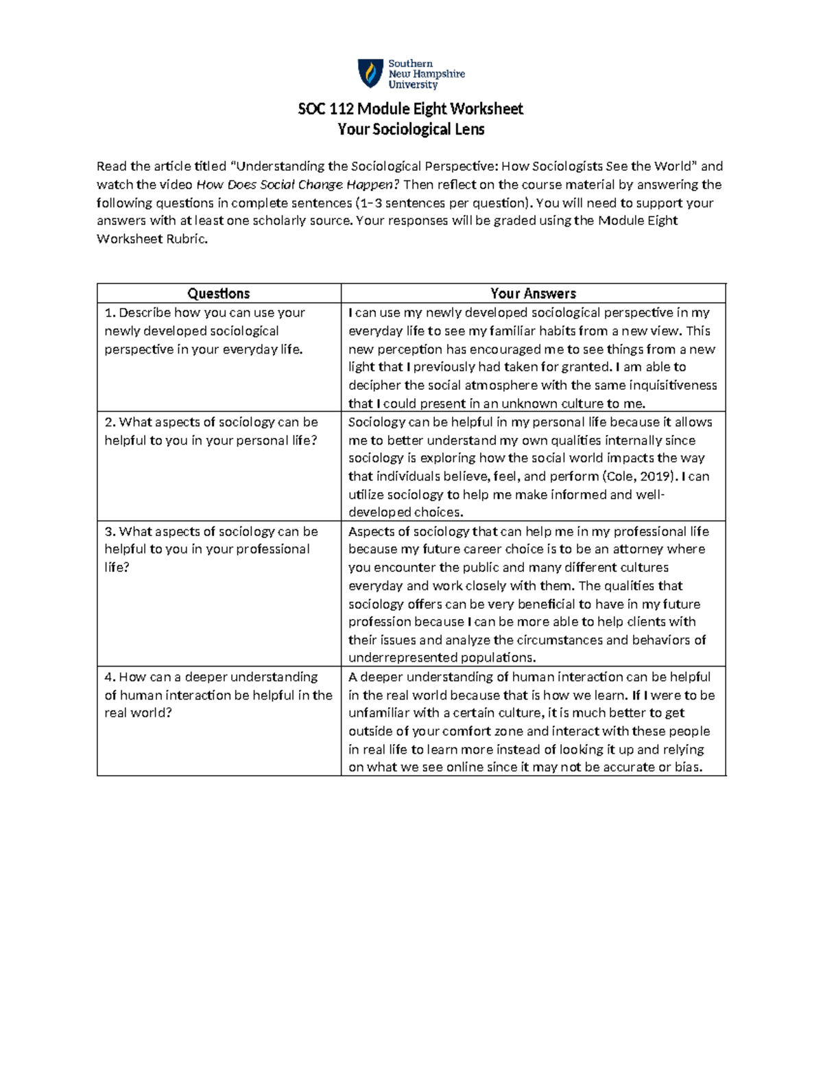 Module 8 worksheet southern new hampshire - SOC 112 Module Eight ...