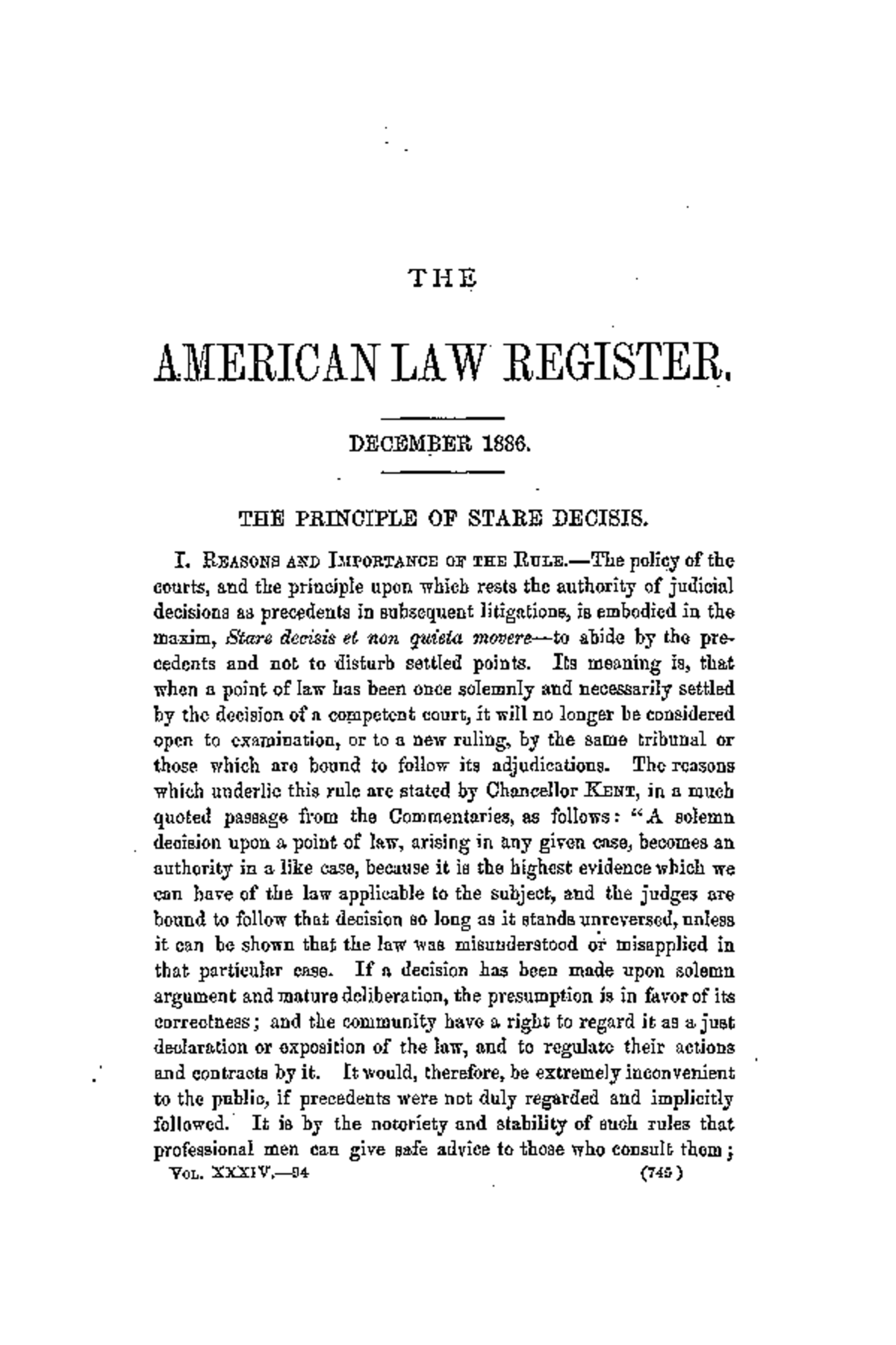 The Principle of Stare Decisis - THE AMERICAN LAW REGISTER. DECEMBER ...