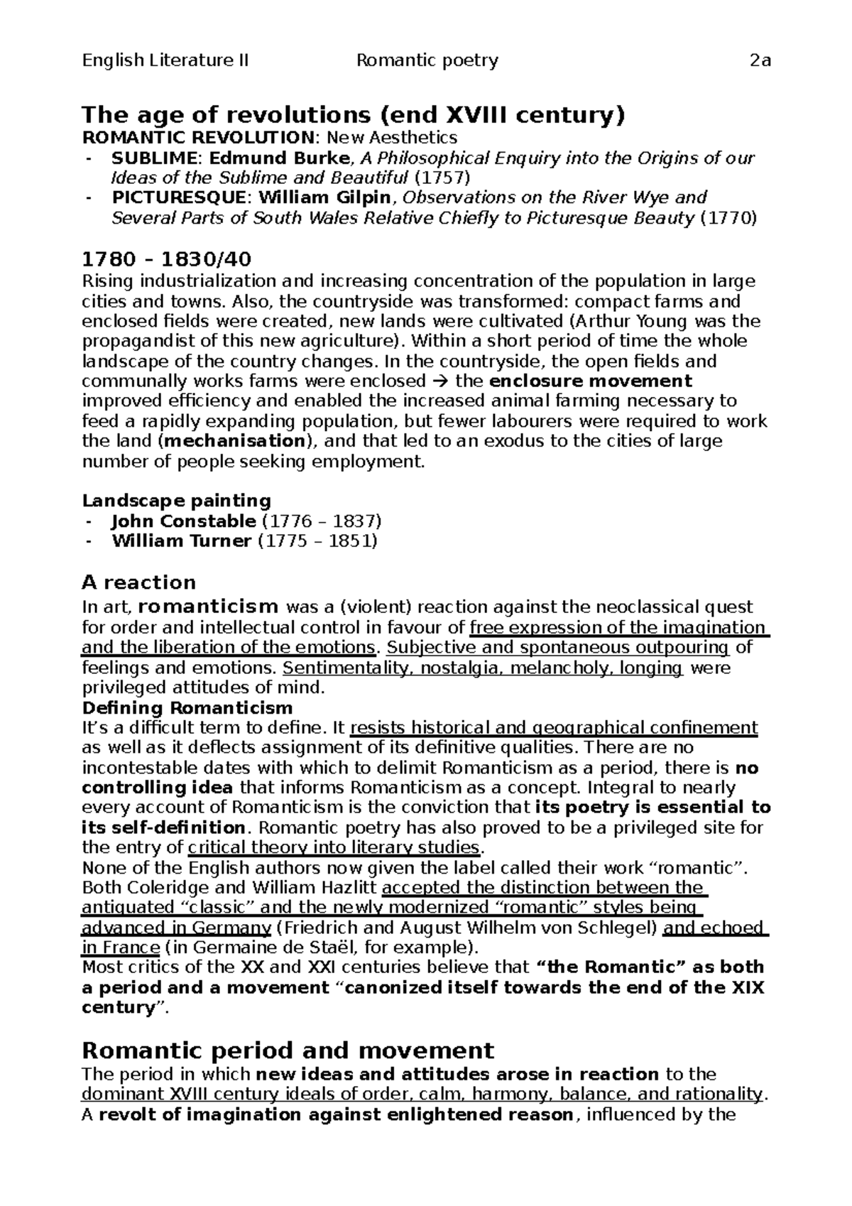 Romantic Poetry - The age of revolutions (end XVIII century) ROMANTIC ...