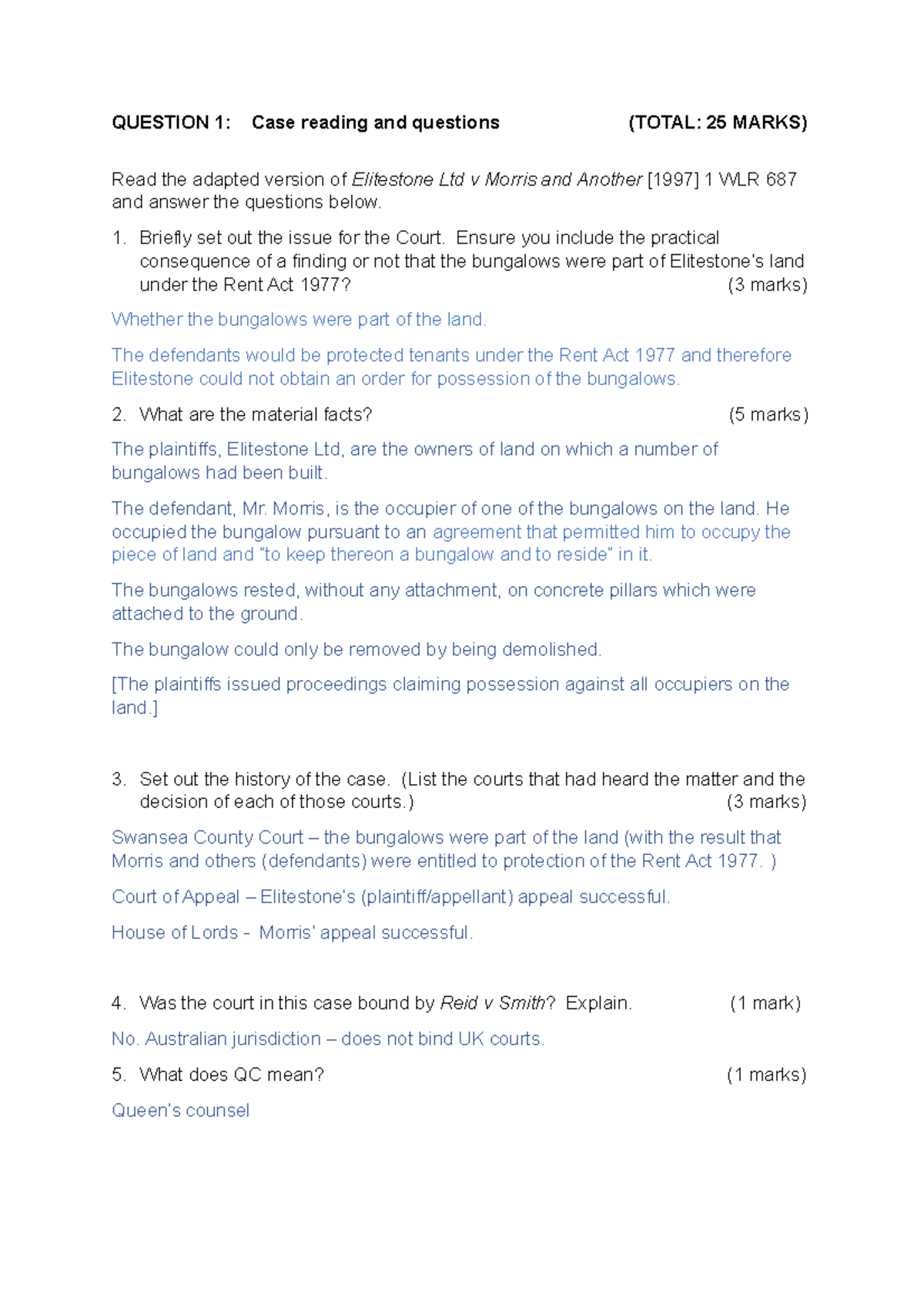 PART 1 answers and issues - QUESTION 1: Case reading and questions ...
