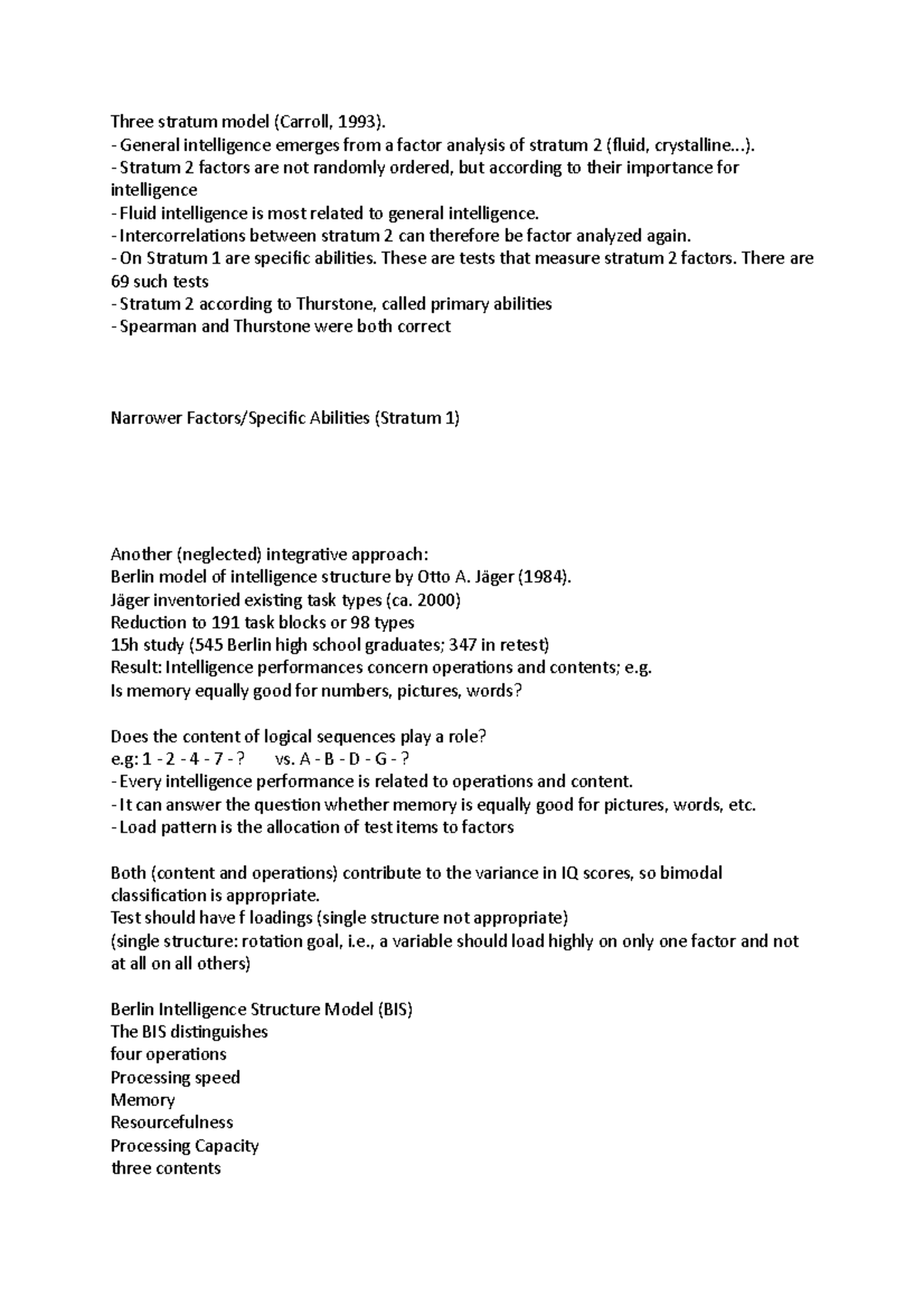 Three stratum model - Psychology - Three stratum model (Carroll, 1993 ...