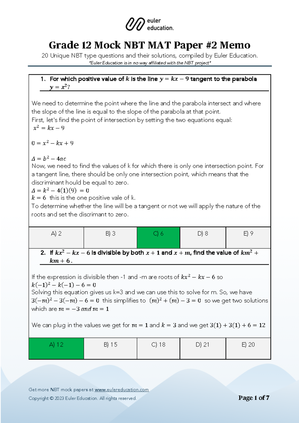NBT Practice Paper 2 Word memo Rev1 - Get more NBT mock papers at ...