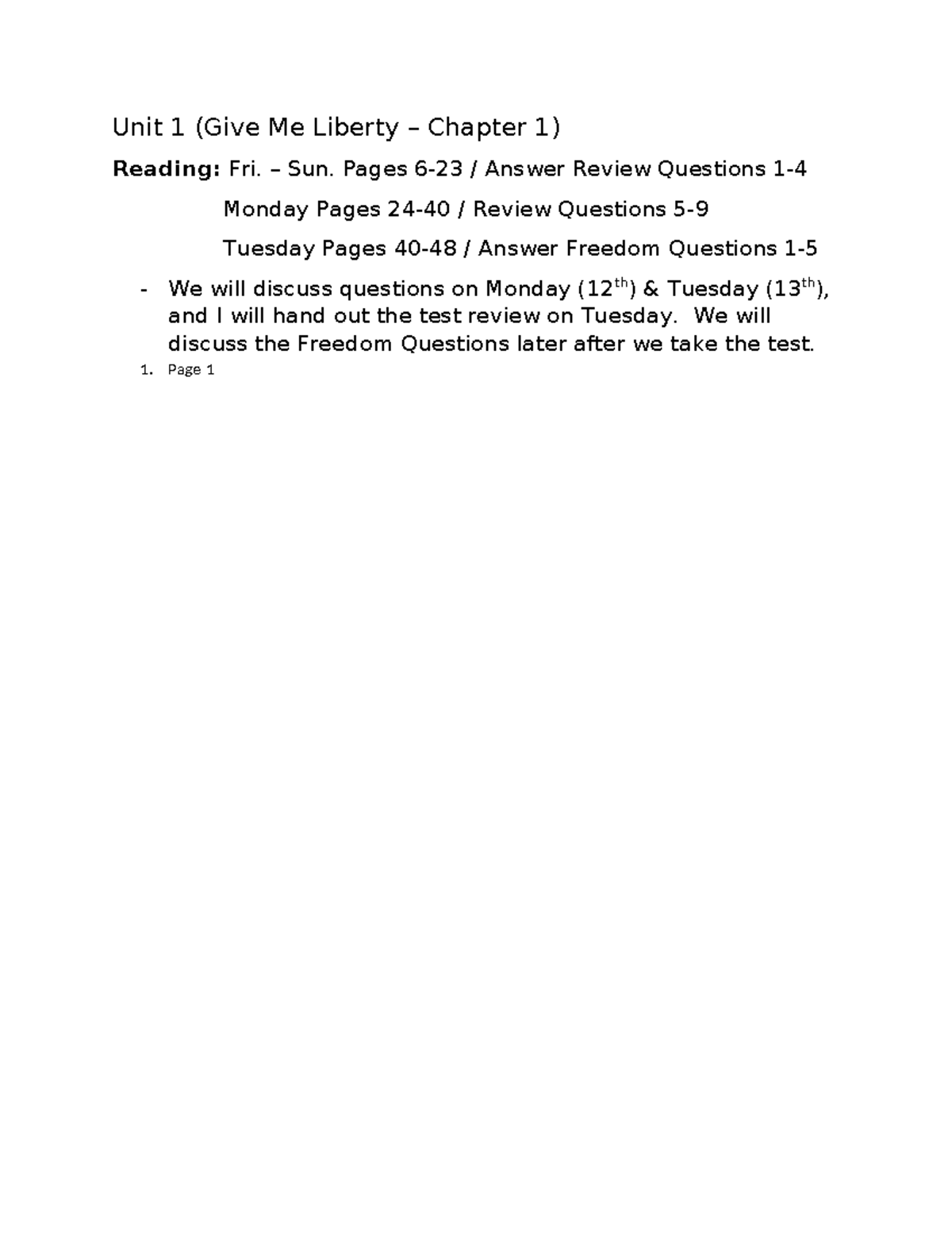 Unit+1+Reading+and+Work+ - Unit 1 (Give Me Liberty – Chapter 1) Reading ...