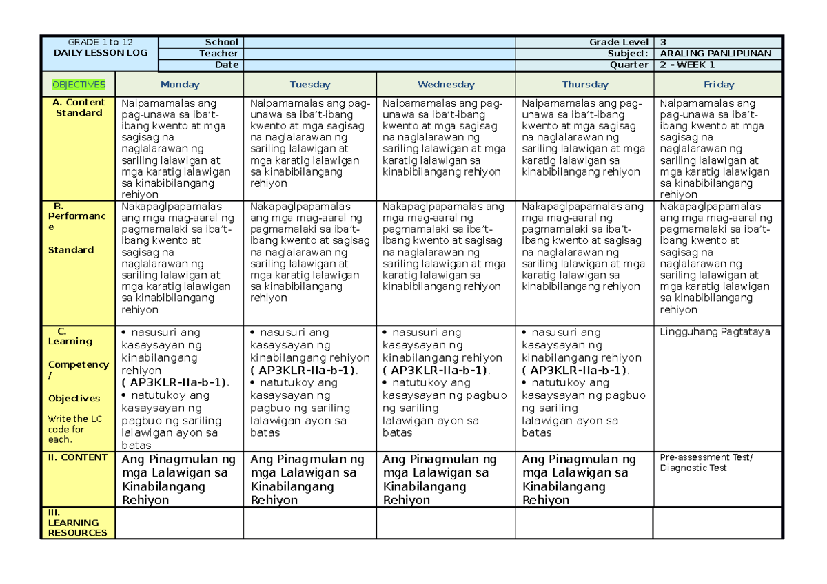 WEEK1-dll-AP - LESSON PLAN - GRADE 1 to 12 DAILY LESSON LOG School ...