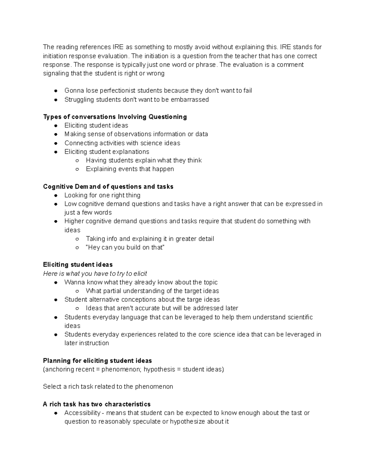 Eliciting Student Ideas ci 450 - The reading references IRE as ...