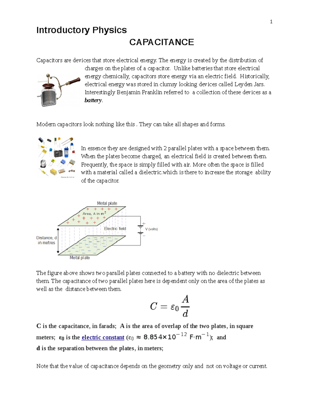 005 Capacitance - labwork - Introductory Physics Hunter College ...