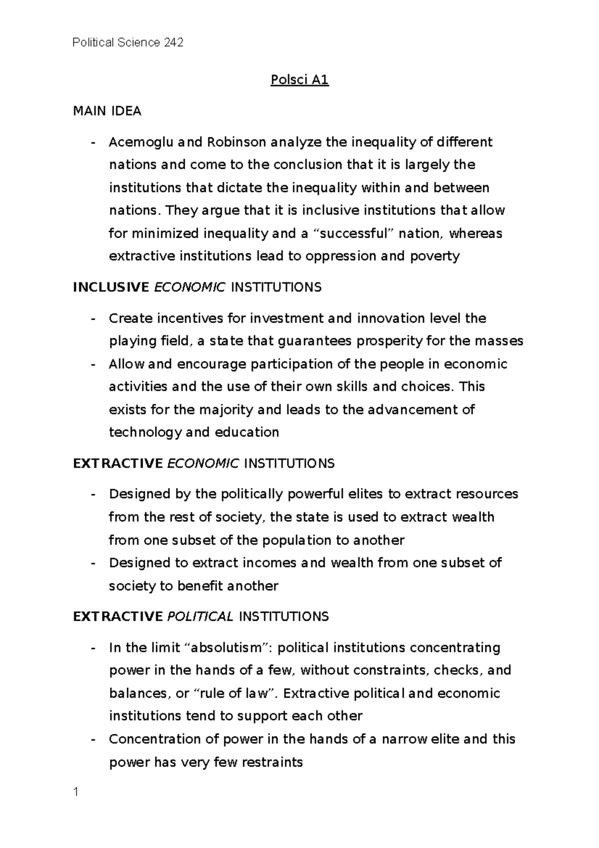Polsci A1 242 - Political science 242 summaries - Polsci A MAIN IDEA ...