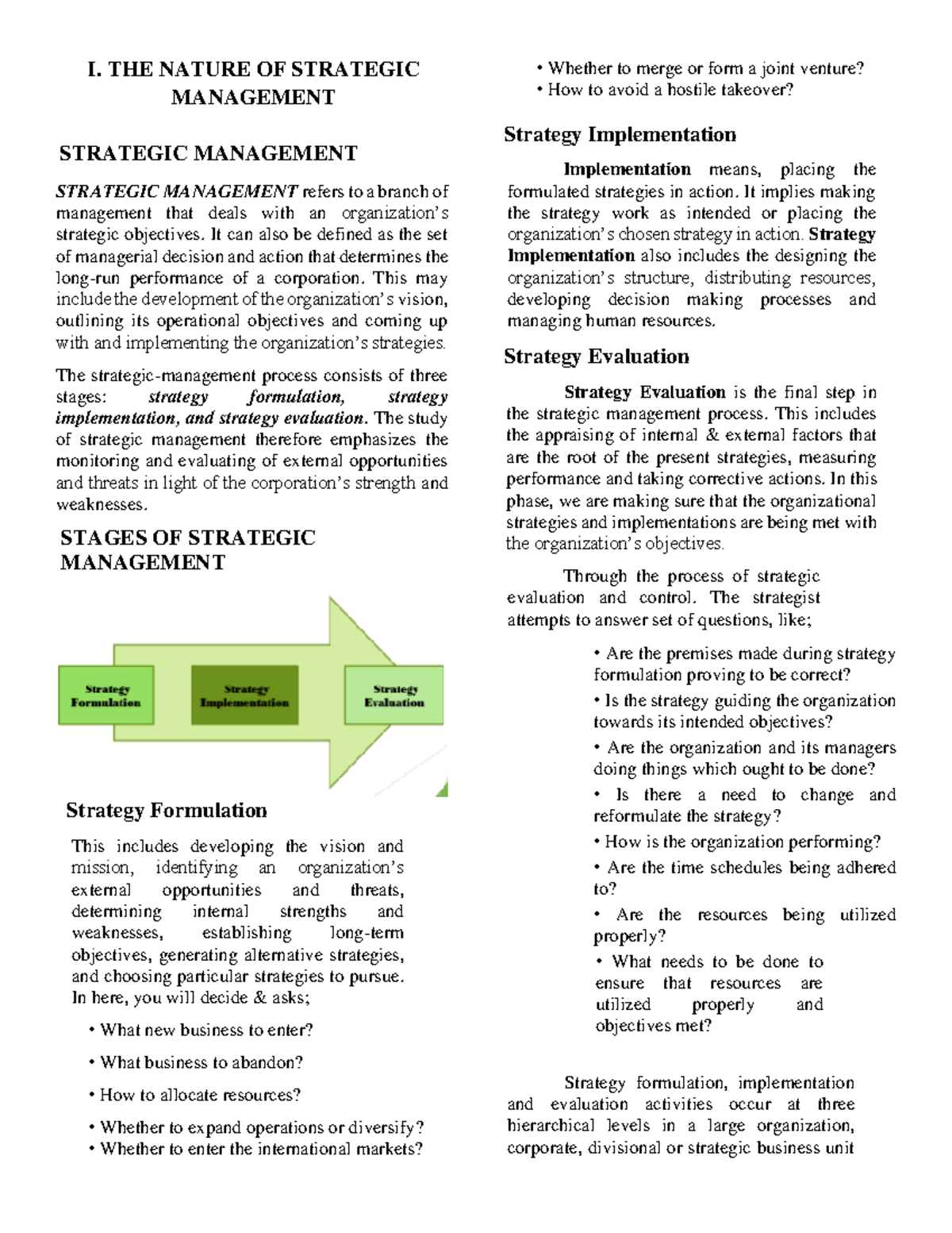 Strama- Chapter-1 - I. THE NATURE OF STRATEGIC MANAGEMENT STRATEGIC ...