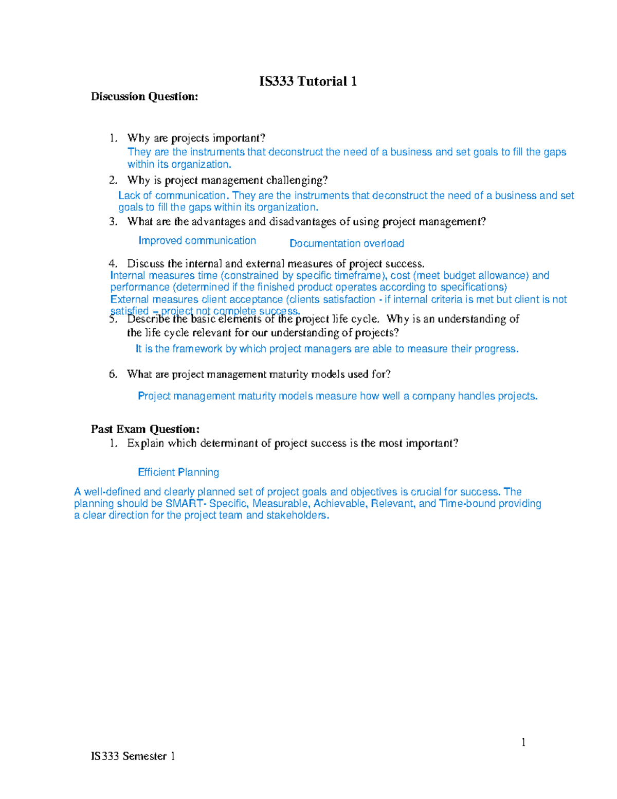 Tutorial 1 - solution - 1 IS333 Semester 1 IS333 Tutorial 1 Discussion ...