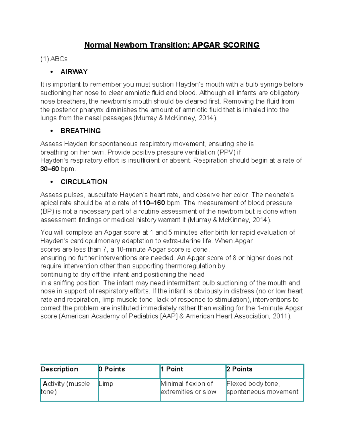 Newborn Assessment and Apgar - Normal Newborn Transition: APGAR SCORING ...