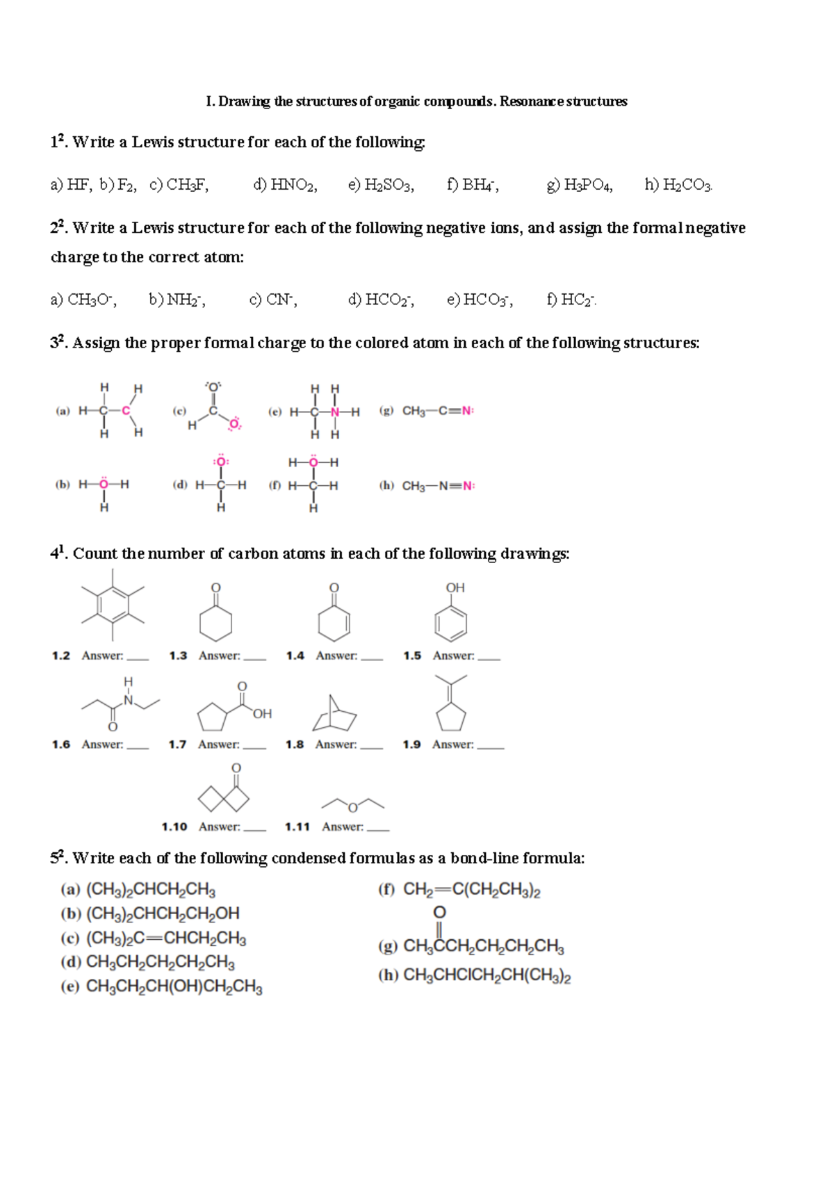 Zadania 1 - rysowanie - I. Drawing the structures of organic compounds ...