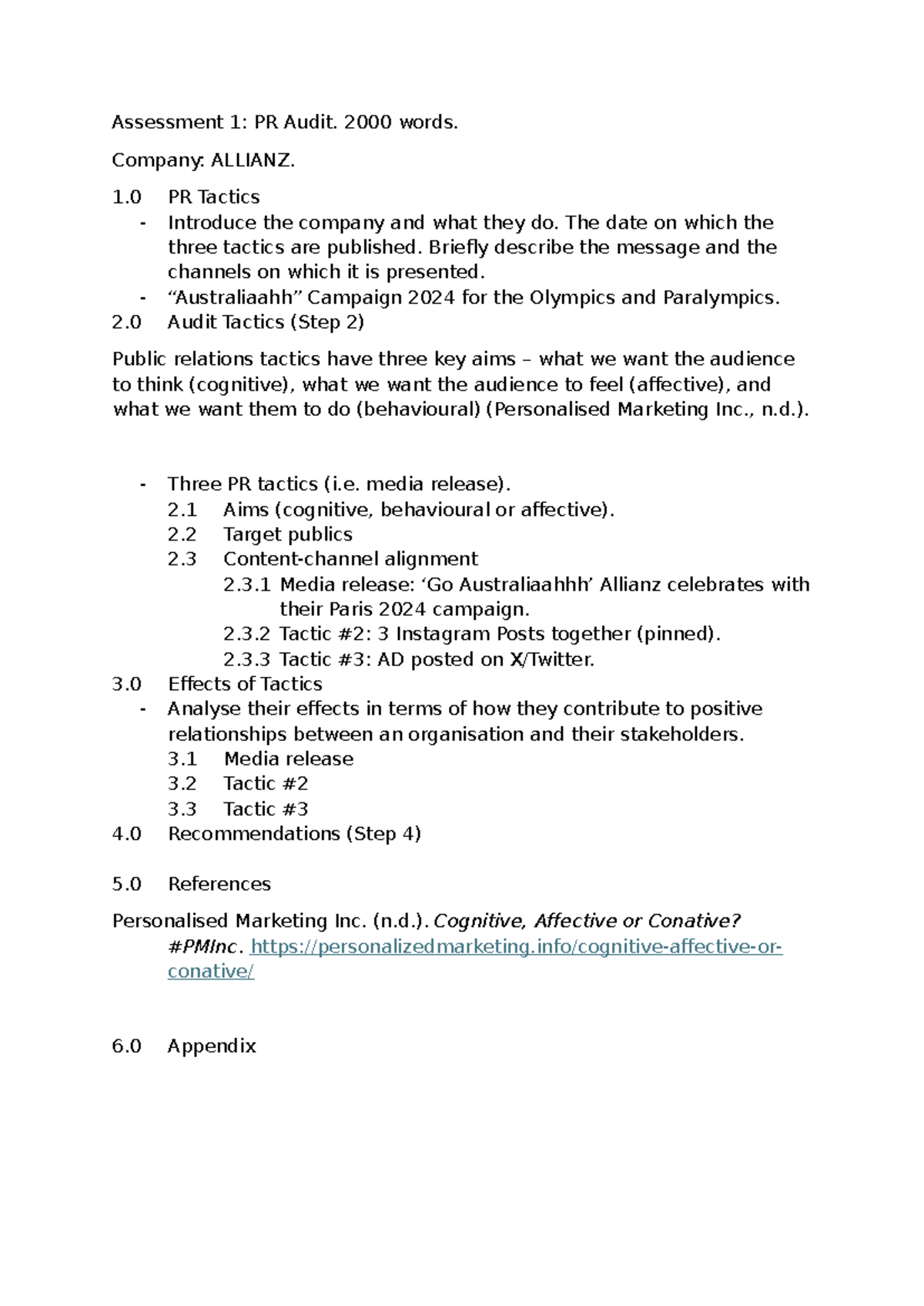 Assessment 1 PR Audit - my plan - Assessment 1: PR Audit. 2000 words ...