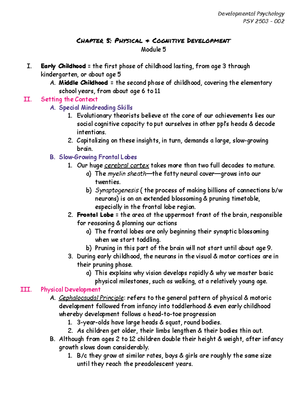 PSY 2503 Developmental Psych Chapter 5 Physical and Cognitive ...