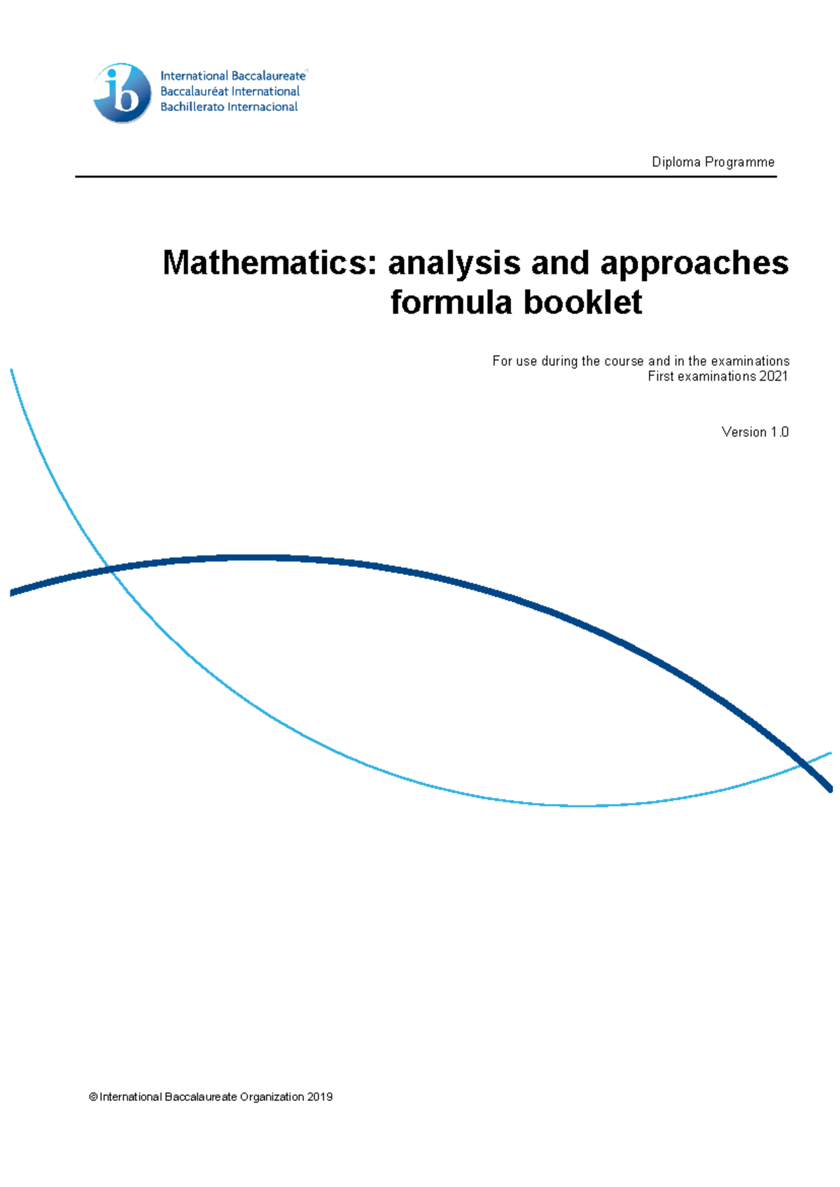 Math AA HL Formula booklet - © International Baccalaureate Organization ...