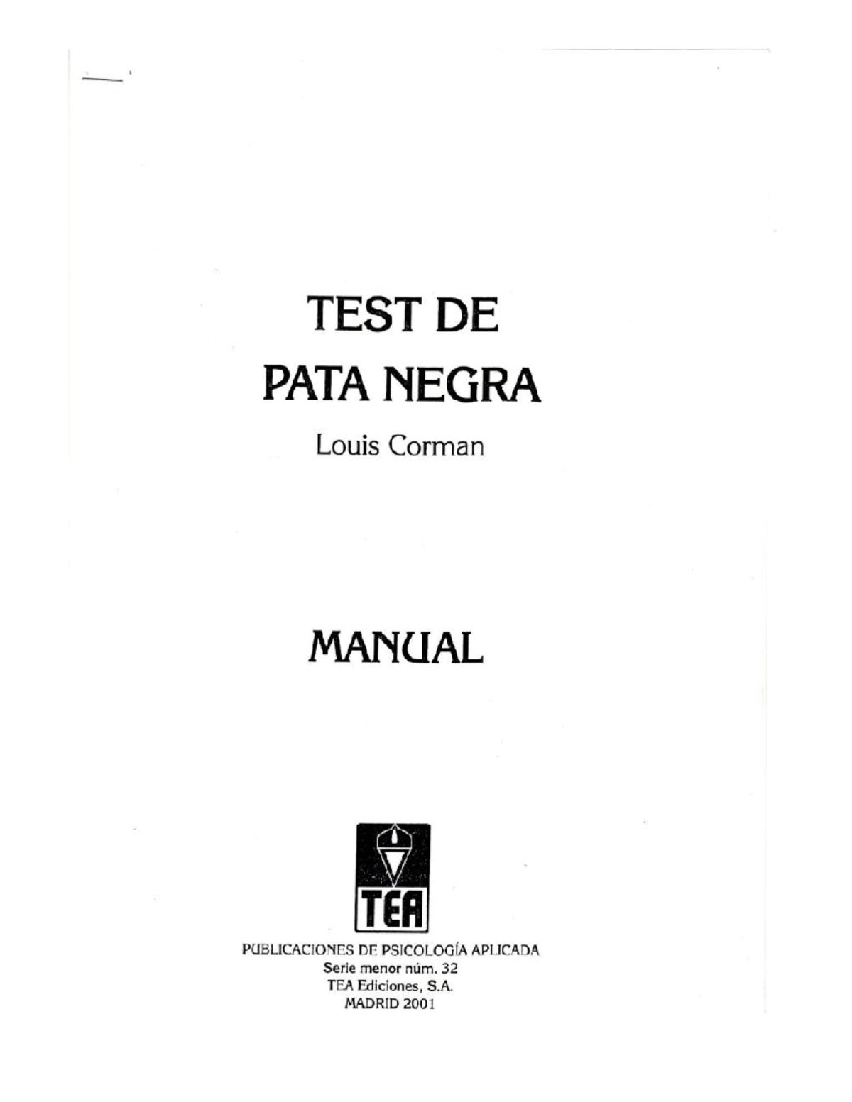 Manual PATA Negra - TEst Proyectivos - Psicologia - Studocu