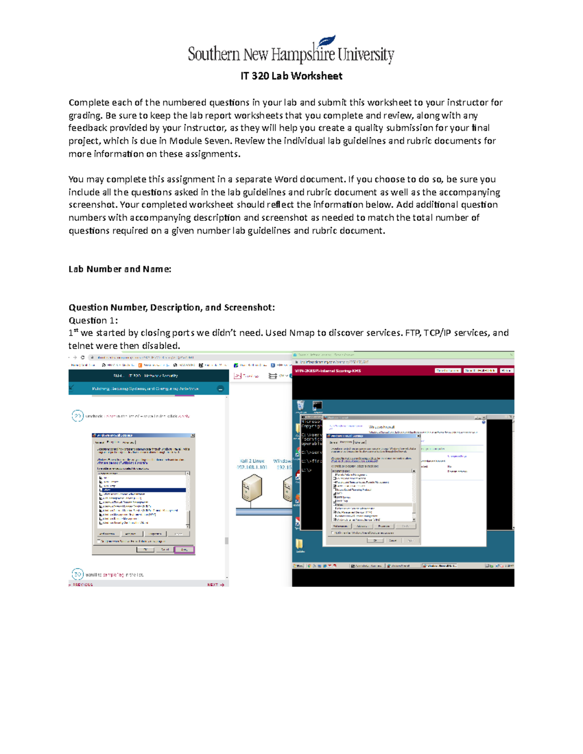 It 320 Lab Worksheet Lab 2 It 320 Lab Worksheet Complete Each Of The