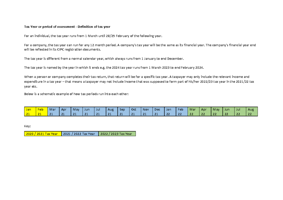Tax Year or period of assessment further examples - Tax Year or period ...