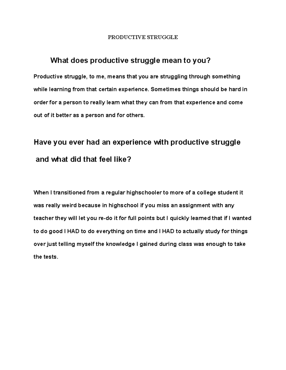Productive Struggle - In class assignment - PRODUCTIVE STRUGGLE What ...
