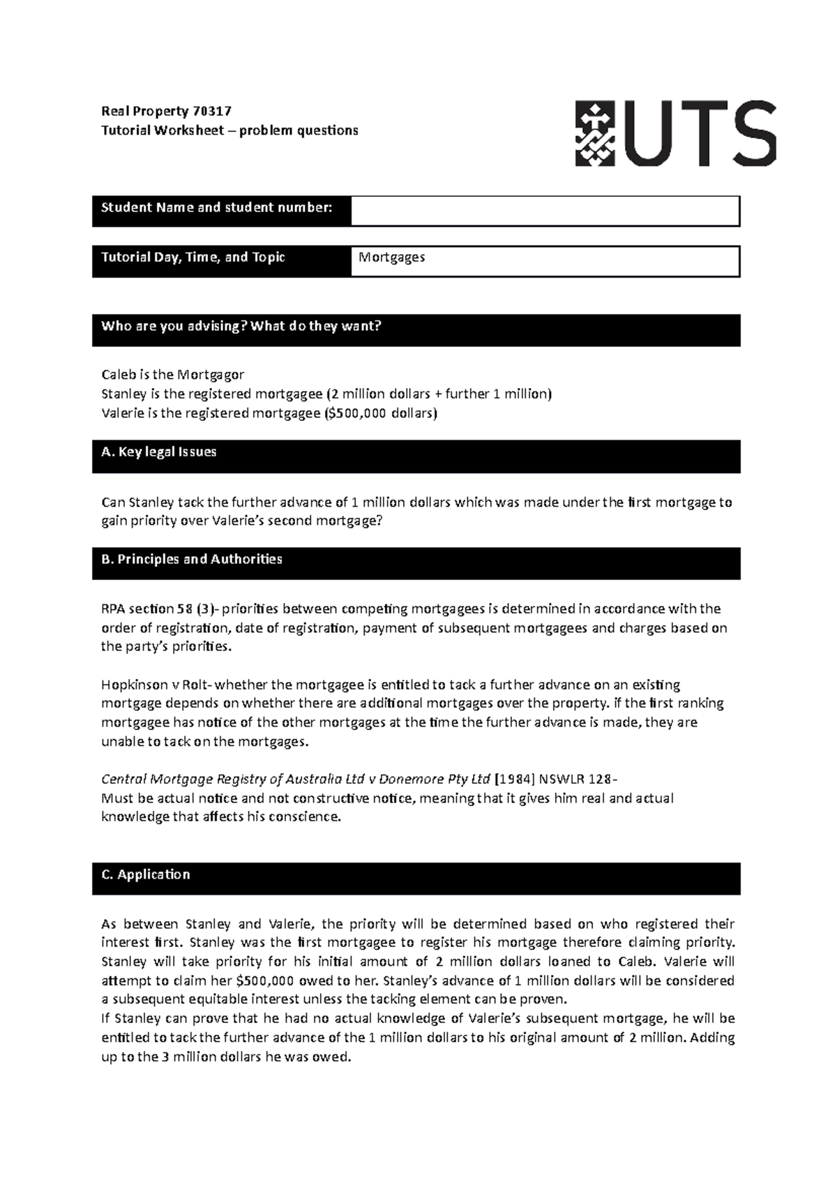 Tutorial Pre-Preparation Worksheet 2022-2 - Real Property 70317 ...