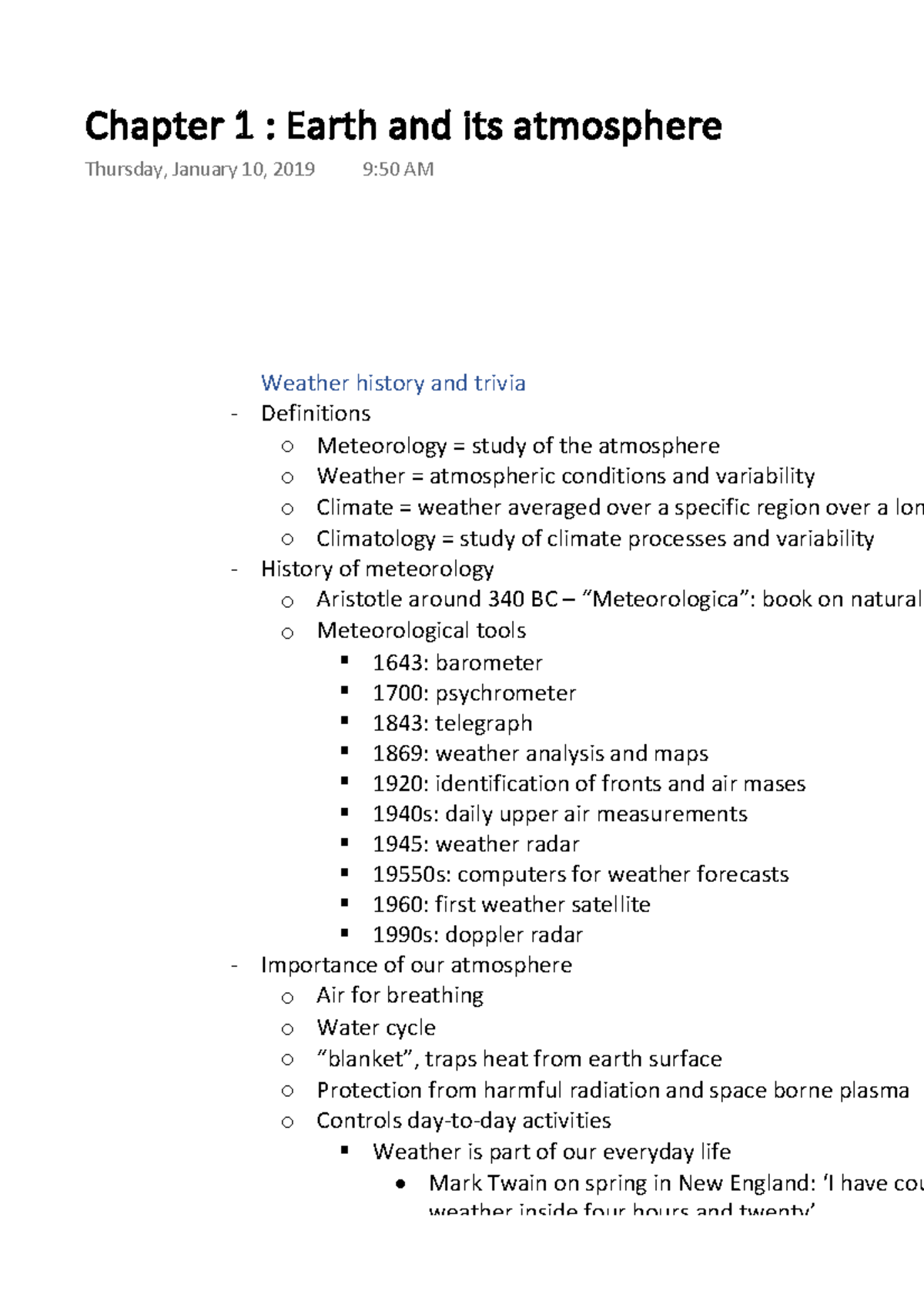 Chapter 1 Earth and its atmosphere - Chapter 1 : Earth and its ...