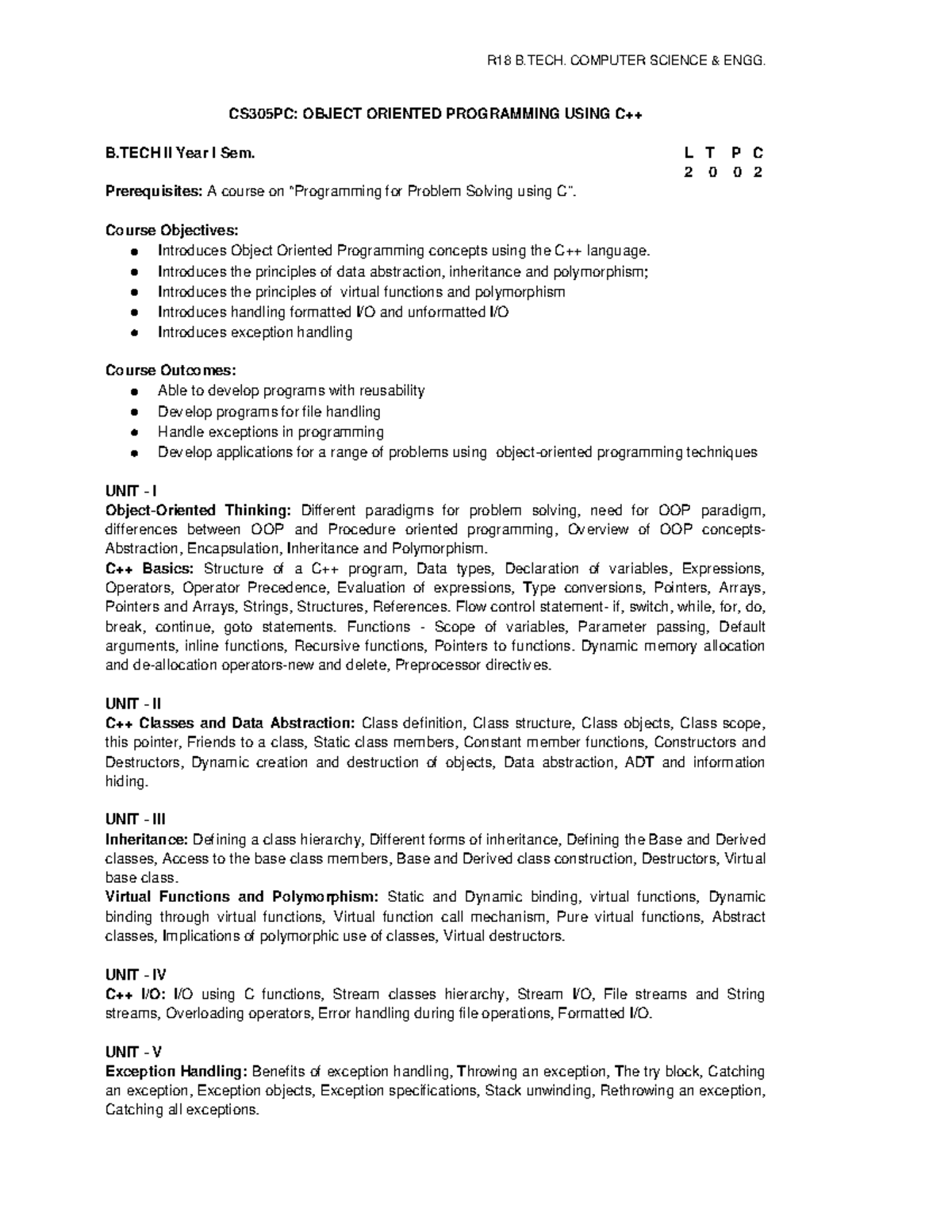 R18B. Techcseiiyear Syllabus - R18 B. COMPUTER SCIENCE & ENGG. CS305PC ...
