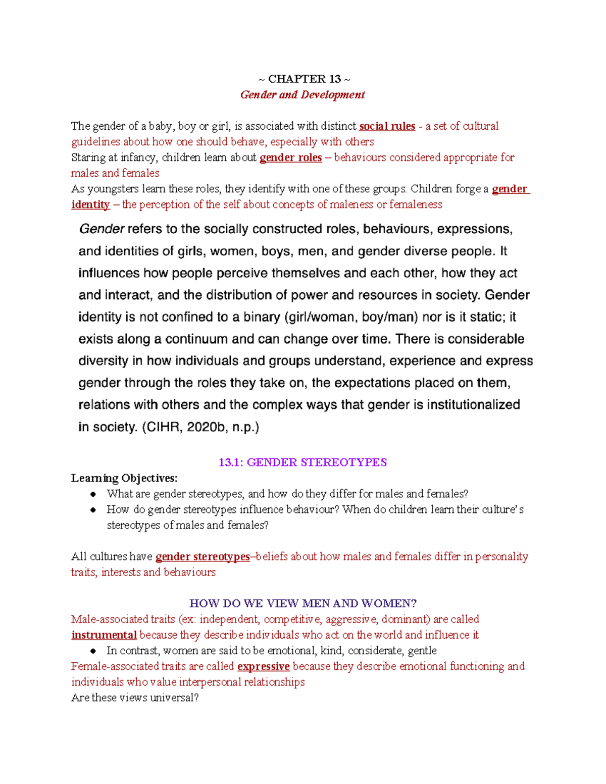 Chapter 13 - Summary Child Development - ~ CHAPTER 13 ~ Gender and ...